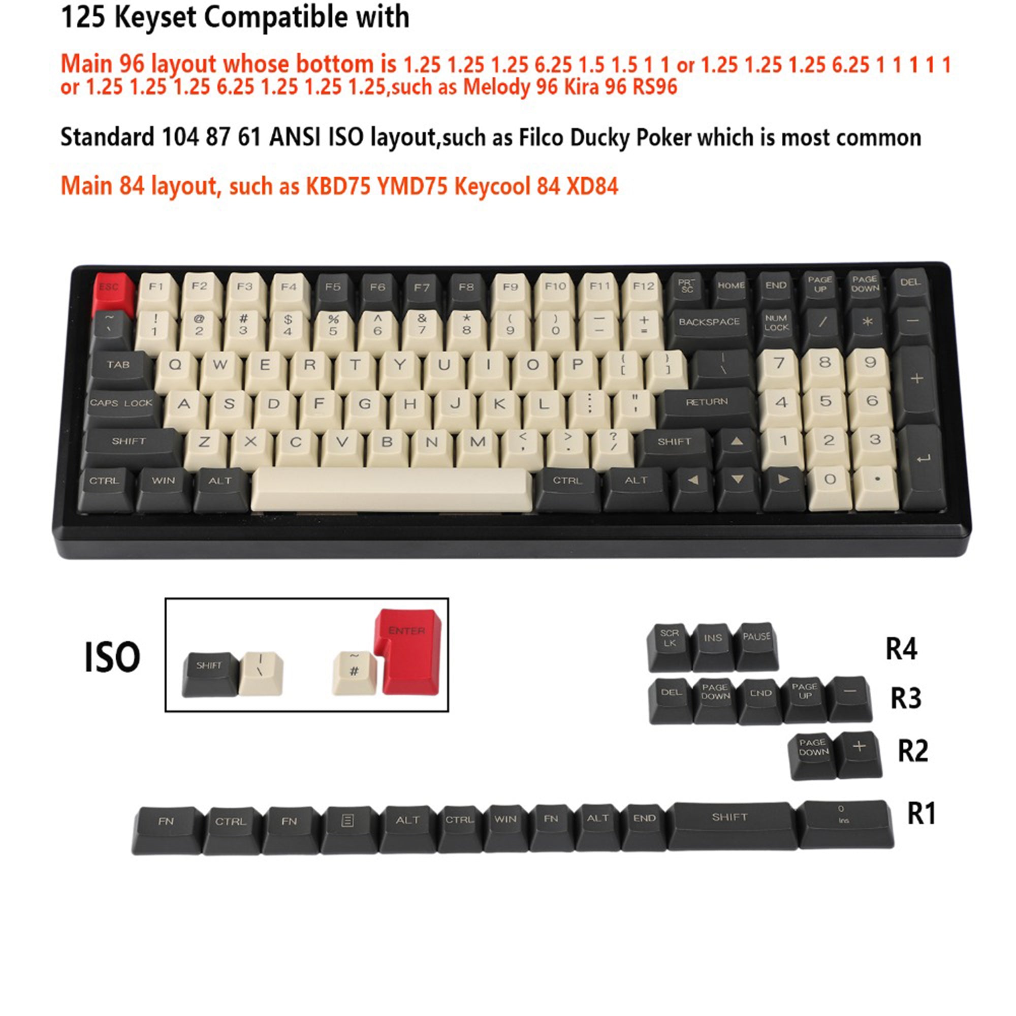 Gray Beige 125 Keys PBT OEM Profile Keycaps Set – KeyGeak