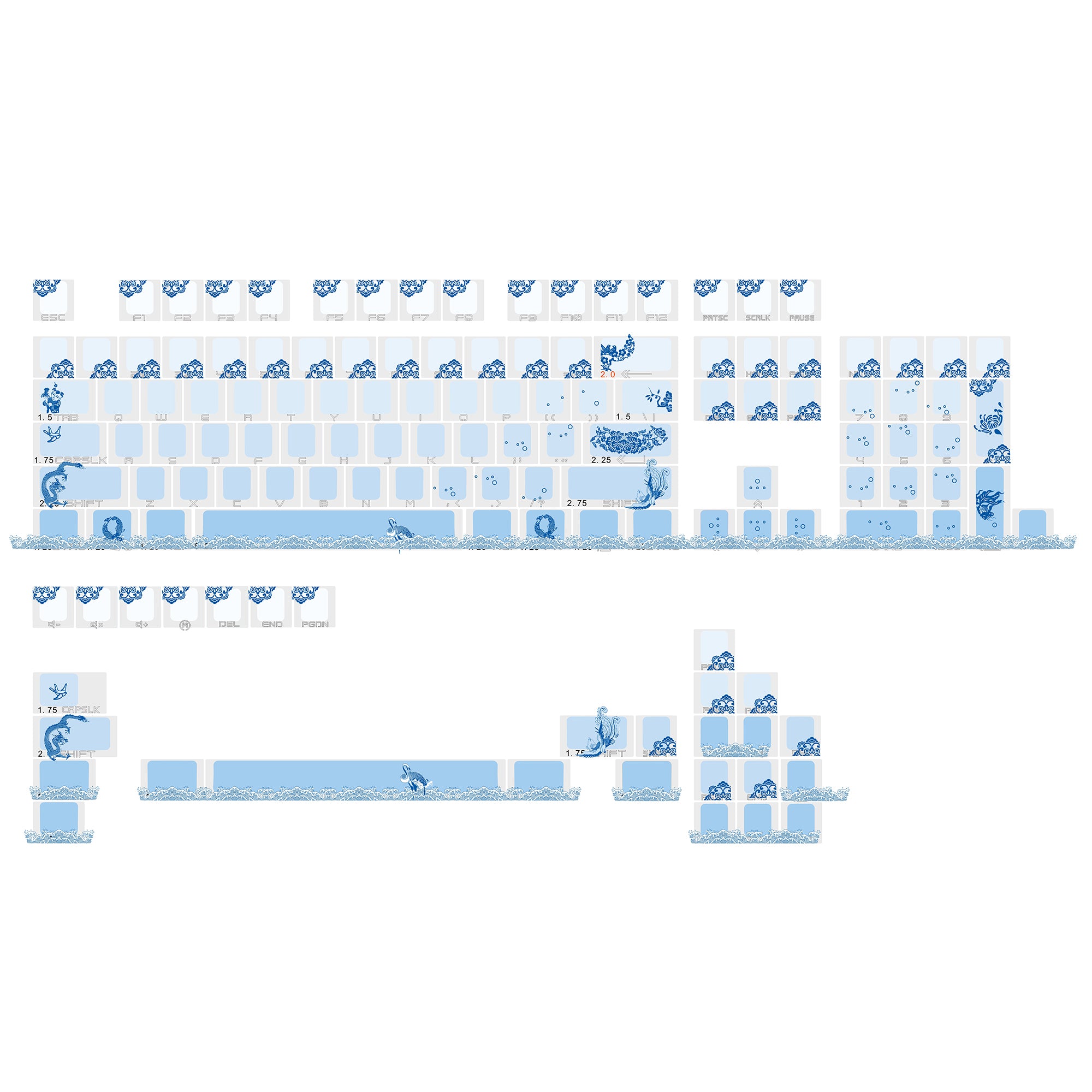 Blue and White Porcelain Side-Printed OEM Backlit Keycaps Set – KeyGeak