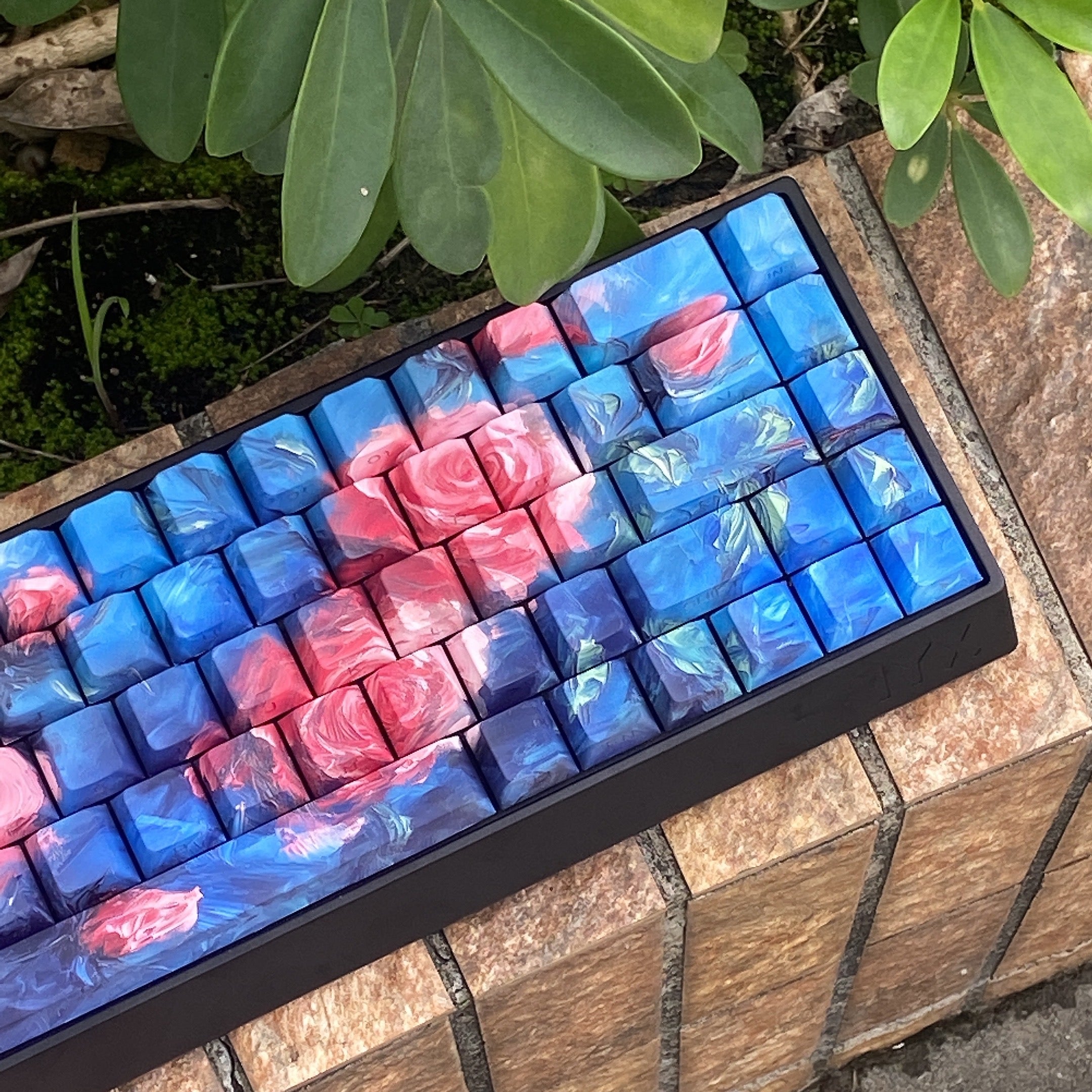 Rose Elegy Oil Painting Style Side-Engraved Translucent PBT Keycaps Se ...